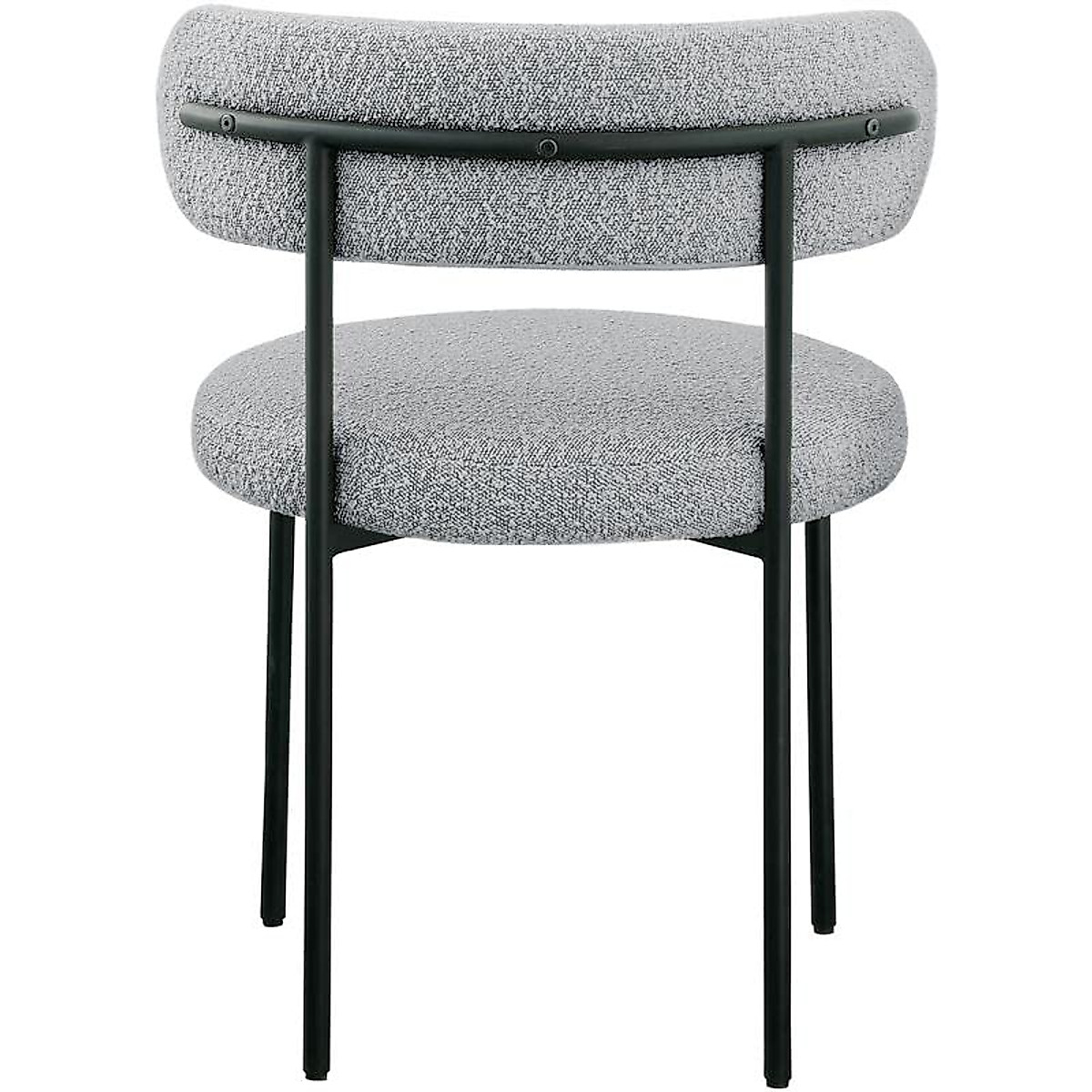 Meridian Furniture Beacon Collection Modern | Contemporary Boucle Fabric Upholstered Dining Chair with Matte Black Metal Frame, Set of 2, 22" W x 21" D x 30" H, Grey