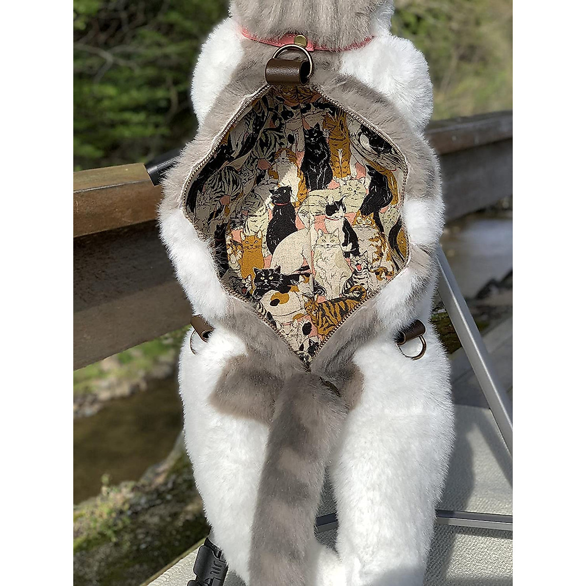 MUGUOY Handmade Simulation Cat Bag This Cat Backpack Look Like A Real Cat,3D Simulation Stuffed Animal Zipper Backpack.