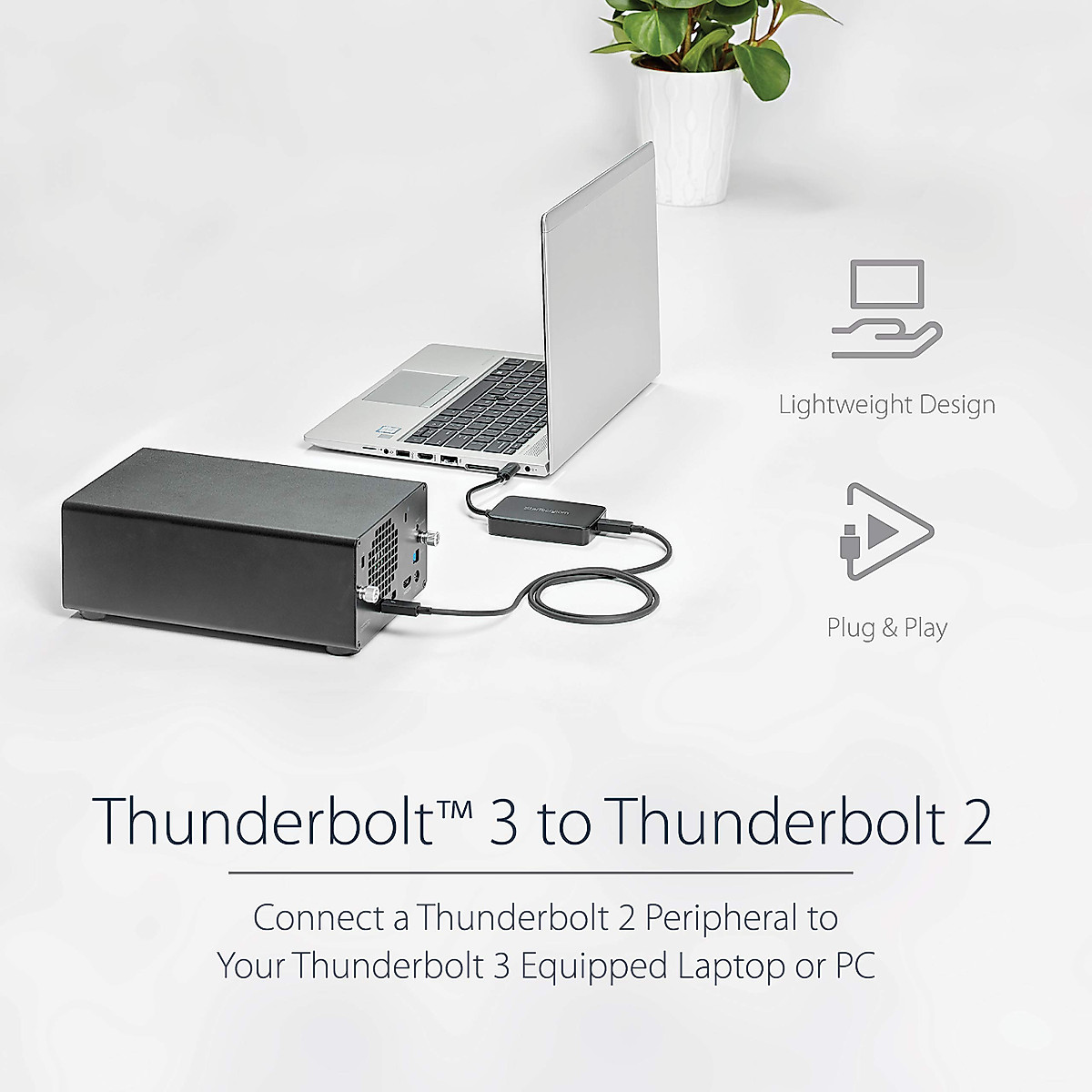 StarTech.com Thunderbolt 3 to Thunderbolt 2 Adapter (Non-Reversible) - TB3 Laptop to TB2 (20Gbps) or TB1 (10Gbps) Devices / Displays - Black - Windows/Mac (TBT3TBTADAP)