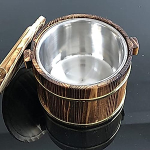 DOITOOL Wooden Rice Bucket Rice Cooking Steamer Bucket Sushi Rice Bowl Japanese Hangiri Sushi Oke Rice Mixing Tub with Liner Lid for Home Restaurant 20cm