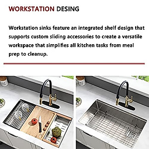 28 Inch Undermoutn Kitchen Sink Stainless Steel- Abironl 28"x18" Under Mount Kitchen Sink Workstation Ledge 16 Gauge Stainless Steel Kitchen Sink Single Bowl Kitchen Sink with Accessories