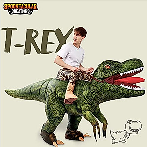 Spooktacular Creations T-Rex Inflatable Costume for Adults, Funny Air Blow Up Costumes, Digital Printing Ride-On Dinosaur Costumes for Halloween Costume Parties
