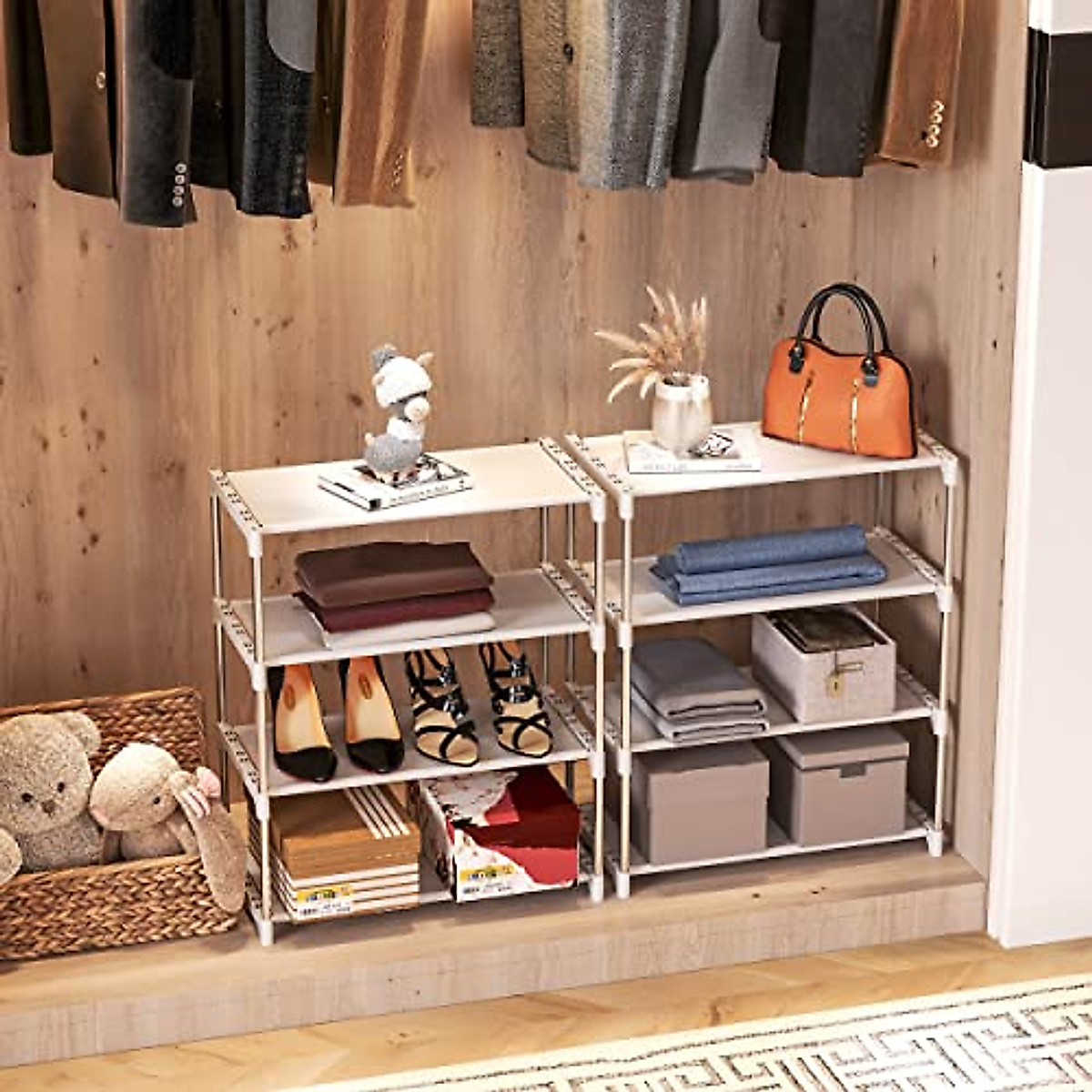 SHELAKET Stackable Small Shoe Rack，Upgrade 4-Tier Kids Shoe Shelf Storage Organizer for Entryway, Hallway and Closet (White)