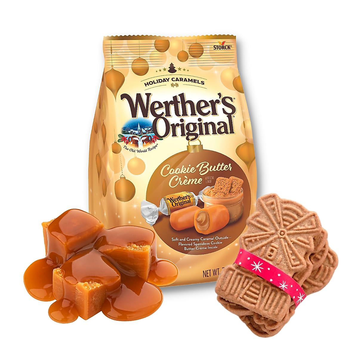 UNHAS ASIAN SNACK BOX Werthers Original Winter Limited Edition Cookie Butter Creme (7.4oz/Pack of 2) Total of 14.8oz - Werthers original caramel hard candy German Classic candy (Cookie Butter Cream)