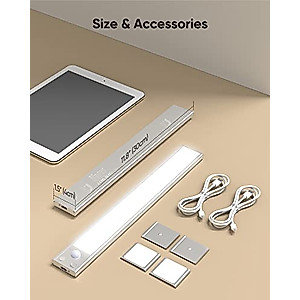 ULG Motion Sensor Under Cabinet Lights 12'' USB-C Rechargeable Closet Lights 47 LED Under Cabinet Lighting Wireless 6000K Dimmable Under Counter Lights for Kitchen, Hallway, Stairway - 2/Pack