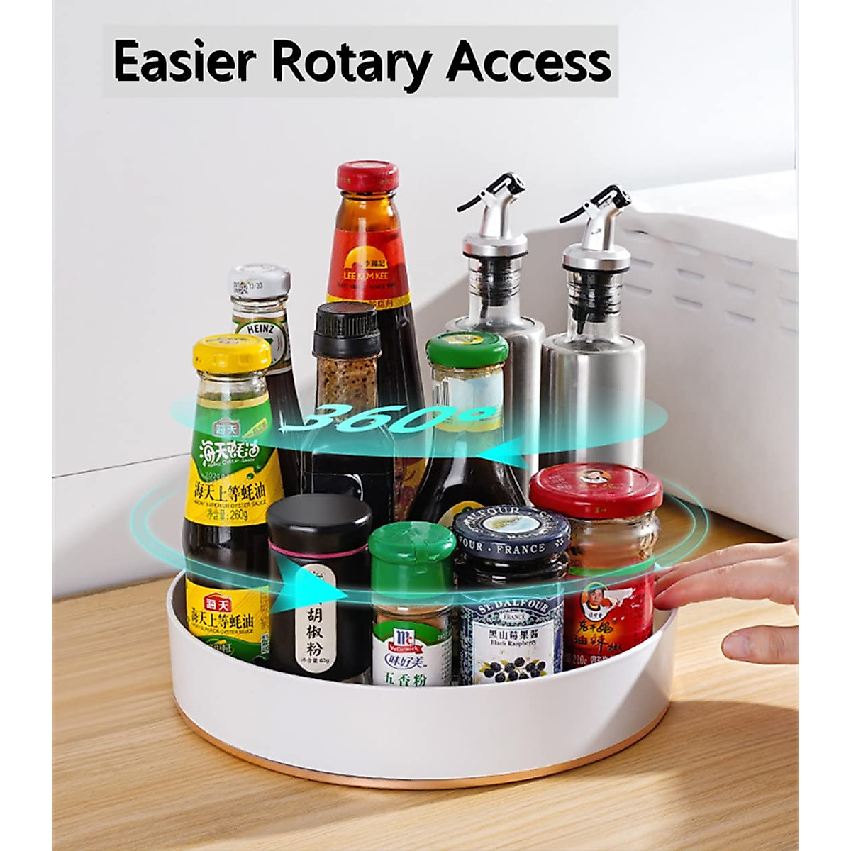 Rotatable Modern Round Tray,360°Rotating Spice Storage Rack,10" Lazy Susan Turntable Organizer,Cosmetic Makeup Vanity Tray for Storage Jewelry,Perfume&Kitchen Condiment,Suit for Home Decorative