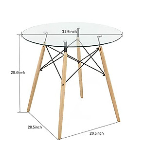 Round Table Glass Kitchen Dining Table Glass Dining Room Table Modern Style Round Leisure Coffee Table Office Coference Desk with Wood Legs for Kitchen Living Room (Round Table Glass)