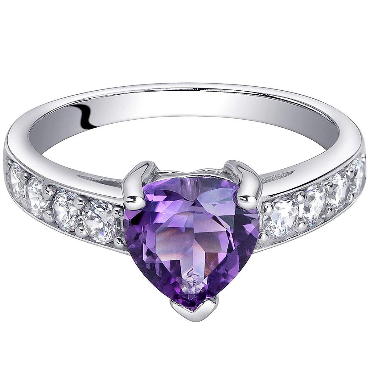 PEORA Amethyst Heart Promise Ring for Women 925 Sterling Silver, Natural Gemstone Birthstone, 1 Carat Heart Shape 7mm, Size 6