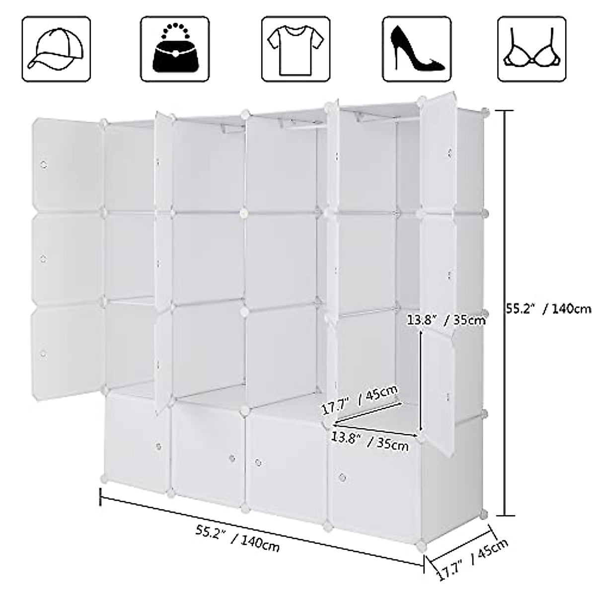 Cube Storage Organizer with Hanging Rod - Stackable Modular Closet System