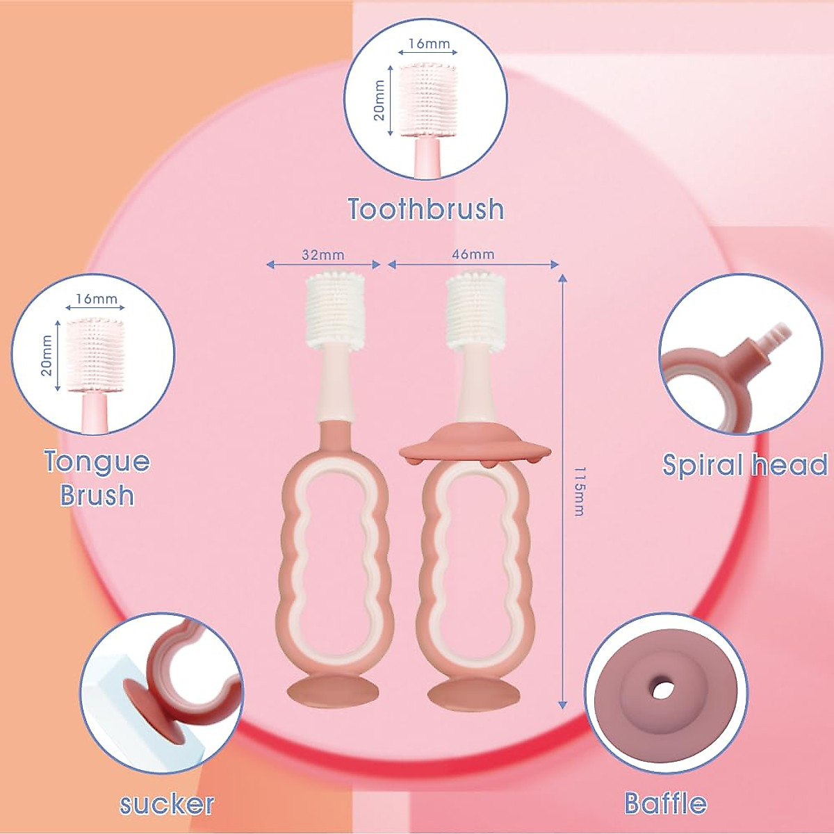 MQIZE Baby Toothbrush12 Months and up Replaceable Baby Tongue Cleaner 360 ° Clean with Baffle to Prevent Swallowing BPA Free Infant Toothbrush (Red)