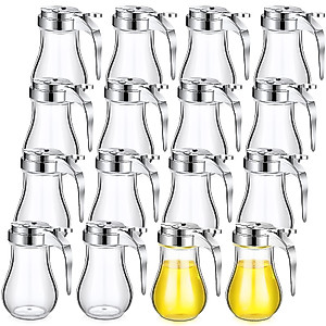 16 Pack Syrup Dispensers Honey Pot Glass Jar for Maple Syrup, Chocolate Syrup, Retracting Spout Sugar Dispenser, 6 oz