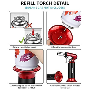Semlos Butane Torch with Fuel Gauge, Refillable Cooking Torch Lighter, One-handed Operation Blow Torch with Safety Lock and Adjustable Flame, Fit All Butane Tanks Kitchen Torch for Creme Brûlée, BBQ