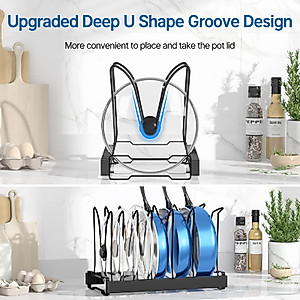 Bathmart Pots and Pans Organizer, 3 DIY Methods 8 Tier Pan Organizer Rack for Cabinet, Heavy Duty Pan Organizer Space Saving Pot Lid Organizer, Non-Slip Pot Rack for Kitchen Organization & Storage