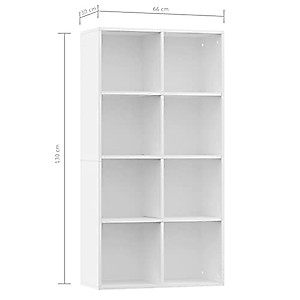 Natulvd Wooden Open Shelf Bookcase - 4 Tier Floorstanding CD/DVD Display Cabinet Rack with 8 Cube Storage, Horizontal and Vertical Adjustable, for Home Office Apartment - White