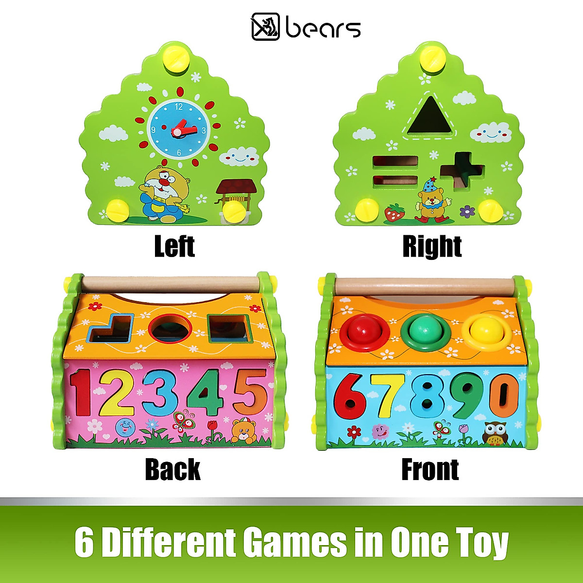 Xbears, Montessori Toys for 2 3 Year Old - Sorting Toy for Toddler, Kids - Pound a Ball - Gifts for Kids 2-4 - Fine Motor Skill Early Learning Toys - Educational Teaching Clock.