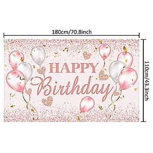 Pink and Rose Gold Happy Birthday Party Decorations Supplies Birthday Party Backdrop for Women and Girls Happy Birthday Banner Baby Shower Sweet 16 Photography Background Photo Booth