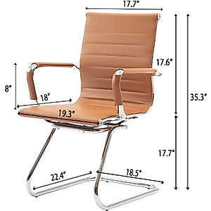 Guyou Office Reception Guest Chairs Set of 6 Mid Back PU Leather Metal Leg Sled Base Conference Reception Room Chairs with Arms (Sandy Brown, 6 PCS)