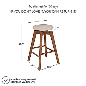 Amalia Backless Kitchen Counter Height Bar Stool, Solid Wood with 360 Swivel Seat Antique Coffee/Natural Wheat