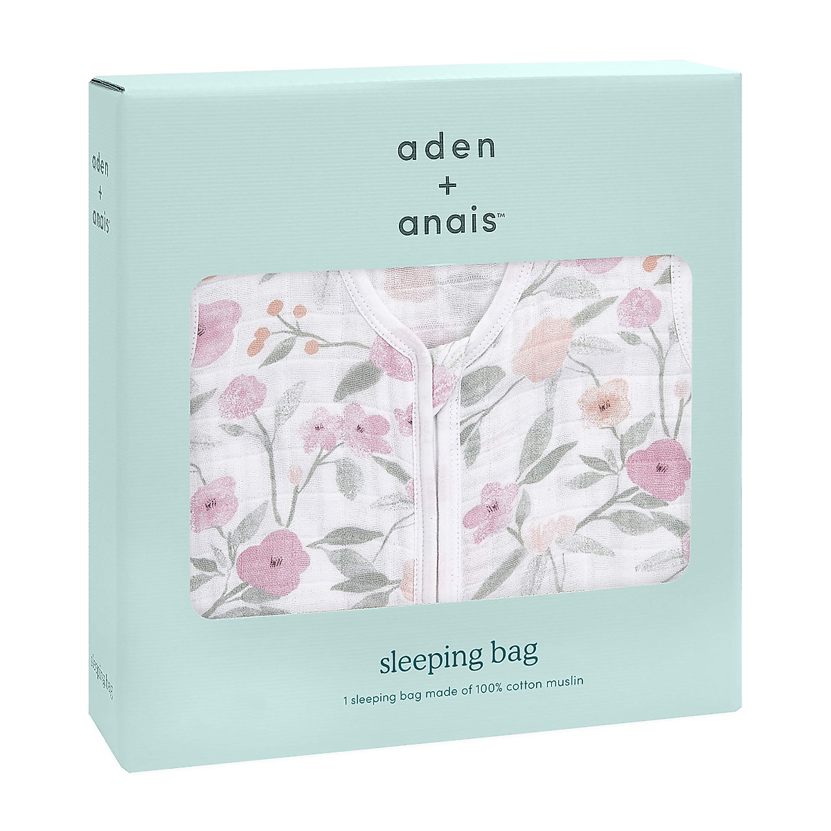aden + anais Baby Sleeping Bag, 100% Cotton Muslin, Wearable Swaddle Blanket for Girls & Boys, Newborn Sleep Sack, Breathable & Lightweight, TOG Rating 1.0, Mon Fleur, Medium, 6-12 Months