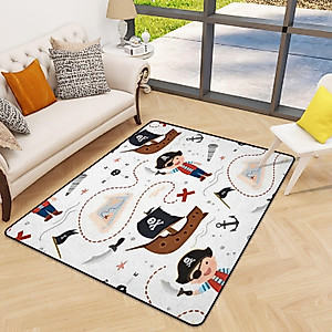 Area Rug Seamless Pattern Cute Kid boy Pirate Cartoon Child Holding Sword Entryway Runner Rug Washable Carpet Accent Home Decor Indoor Floor Mat for Living Room Boys Bedroom