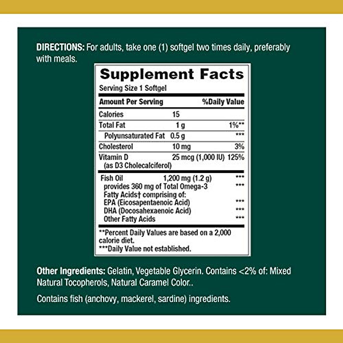 Nature's Bounty Fish Oil plus D3, Contains Omega 3, Immune Support & Supports Heart Health, 1200mg Fish Oil, 360mg Omega 3, 1000IU Vitamin D3, 90 Softgels