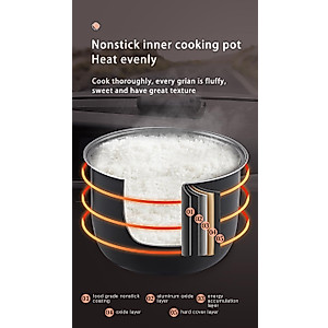 AMIEROUS 12V/24V Mini Rice Cooker, 2L Portable Travel Rice Cooker For Car/Truck, Small Rice Cooker with Steam Tray, Cooking Heating and Keeping Warm Function(Blue)