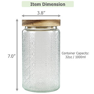EIKS Glass Storage Jars Airtight Containers with Wooden Lid, Scoop & Protection Mat for Storing Candy Coffee Beans Tea Cookie Nuts, Capacity 1000ml