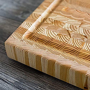 Larch Wood Canada End Grain Carver's Cutting Board, Handcrafted for Professional Chefs & Home Cooking, 24" x 15" x 2" plus Larch Wood Beeswax and Mineral Oil Conditioner (1.6 oz/ 45g)