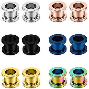 Vsnnsns 0G 316L Surgical Stainless Steel Ear Gauges Tunnel Plug Earrings Expander Stretcher Piercings Jewelry for Women Men 6 Pairs 0 Gauge 8mm