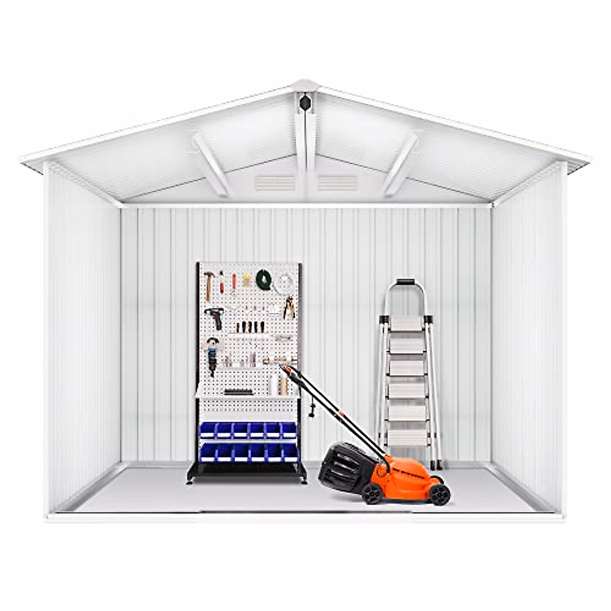 HOGYME Storage Shed 8' x 8' Outdoor Garden Shed Metal Shed Suitable for Storing Garden Tool Lawn Mower Ladder Grey