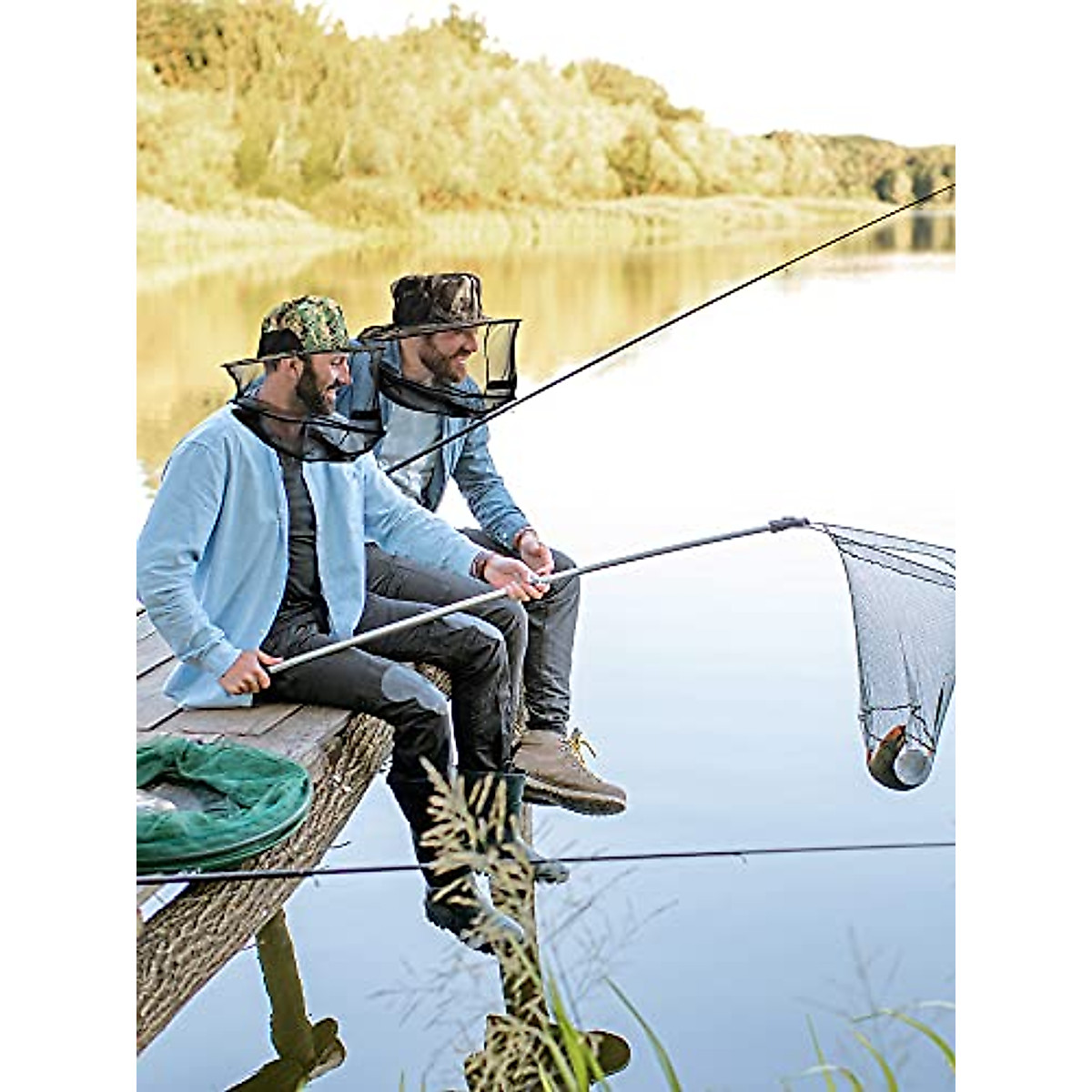 4 Pieces Mosquito Head Mesh Mosquito Cap Net Hat Face Cover with Zipper Foldable Fly Protection Netting Hat for Fishing Hiking Gardening, 4 Colors