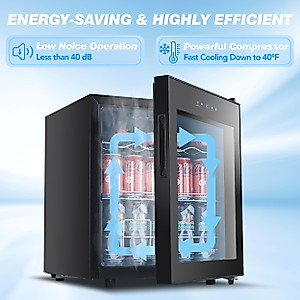 STAIGIS Beverage Refrigerator, 1.6 Cu.ft Mini Fridge w/ 45 Can Capacity, Small Beverage Cooler for Home - Freestanding, Glass Door