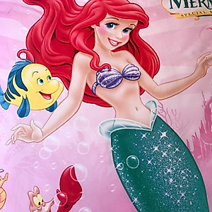 CASA 100% Cotton Kids Bedding Set Girls Mermaid Ariel Duvet Cover and Pillow Cases and Fitted Sheet,4 Pieces,Full