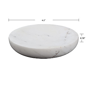 WORHE Marble Soap Dish Italy Natural Stone Sponge Holder for Bathroom Tub Shower Kitchen Sink, Handcraft Round Soap Case Organizer Trinket Plate Jewelry Tray Coaster for Home Decor White (DL008)