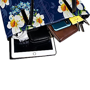 Leather Handbag for Women, Tote Bag Shoulder Hobo Bags for Dating Shopping Daily Purses Daffodils Flower