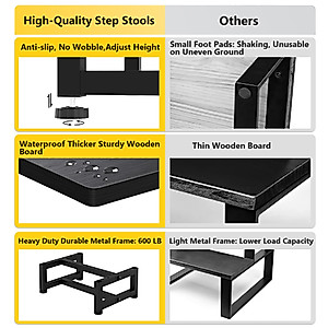 Step Stools for Adults Kids, Sturdy Wooden Stepping Stools with 450LB Capacity, Anti-Slip Bed Steps Stool for High Beds, Foot Stool One Step Stool for Kitchen Bathroom Bedroom, Black