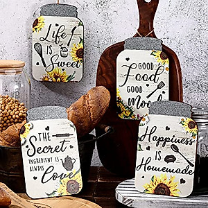 4 Pcs Kitchen Wall Decor Mason Jar Set Wooden Rustic Home Decor Country Kitchen Decor Kitchen Signs Rustic Farmhouse Decorations Kitchen Wall Art Mason Jar Wall Hanging Plaque, 6 x 4 Inch (Sunflower)