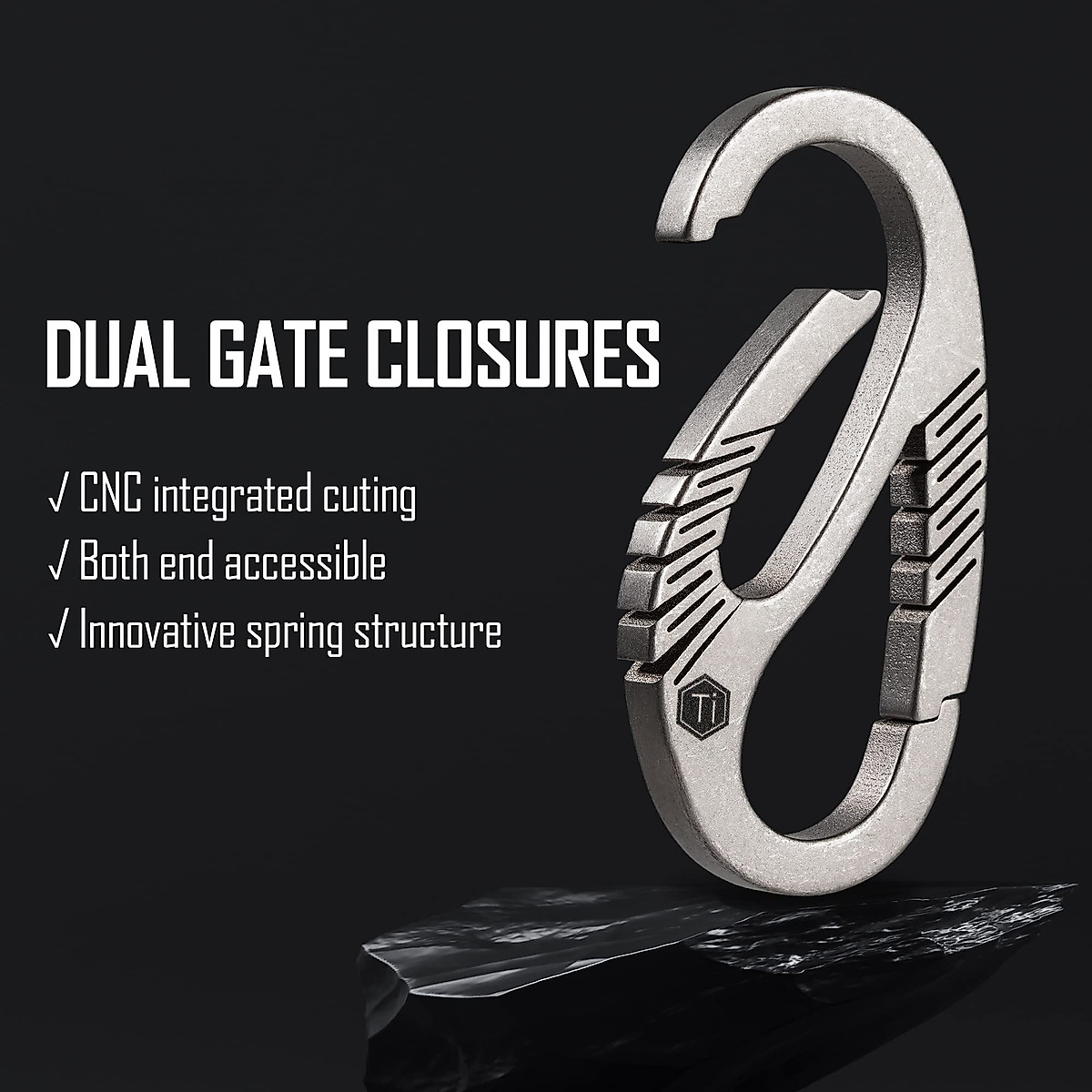 KeyUnity KK07 Mini Titanium Scalpel Knife, KM09 Dual-Gate Carabiner Keychain Clip & KA17 Titanium D Ring Bundle