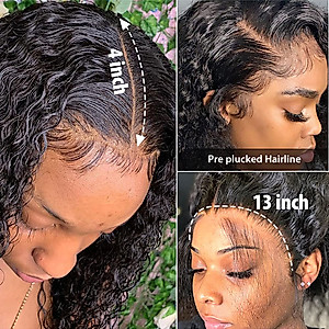 SWEETGIRL Short Curly Bob Wigs Human Hair 13x4 Lace Front Wigs Pre Plucked Water Wave Frontal Wigs Human Hair Wet and Wavy Curly Wigs for Black Women Natural Black 180% Density 10 Inch