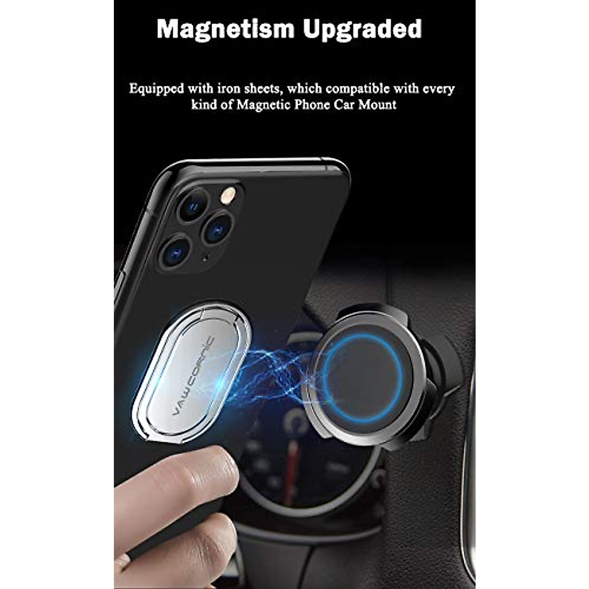 VAWcornic Phone Ring Holder Finger Kickstand, 540° Dual Direction Rotating Phone Grip for iPhone, Samsung, Huawei Smartphone, Tablet, Kindle, Switch Lite Compatible with Magnetic Car Mount (Silver)