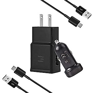 Samsung Adaptive Fast Charger Kit for Samsung Galaxy S10/ S10e/ S9/S8/S8 Plus/Note 8/9,LaoFas USB 2.0 Recharger Kit (Wall Charger + Car Charger + 2 x Type C USB Cables) Quick Charger-Black