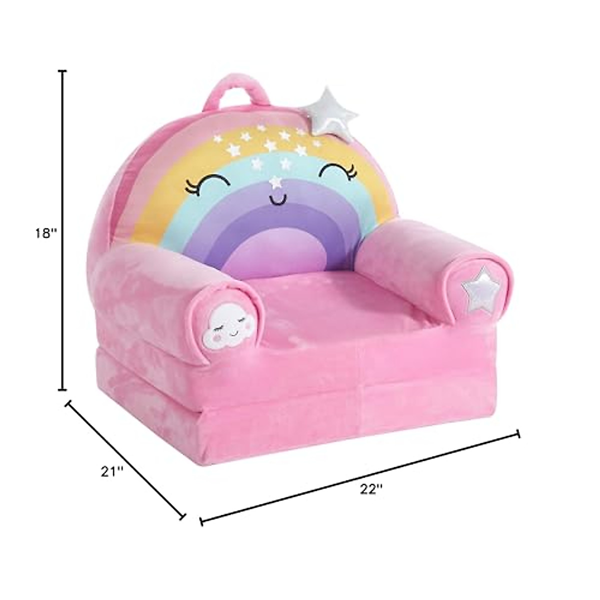 Heritage Kids Rainbow Convertible Flip Lounger Foam Chair - Soft Plush Fabric - Ages 3+, Pink