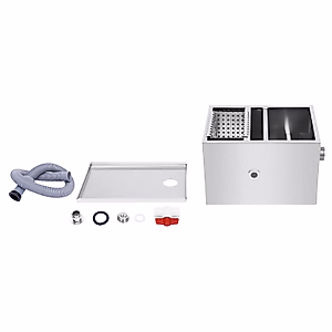 Commercial Grease Trap Interceptor, Under Sink Grease Trap Stainless Steel Interceptor Top Inlet with Drainage Pipe and Lid for Restaurant Home Kitchen Tools, 13.79" x 9.85" x 9.06"(L*W*H)