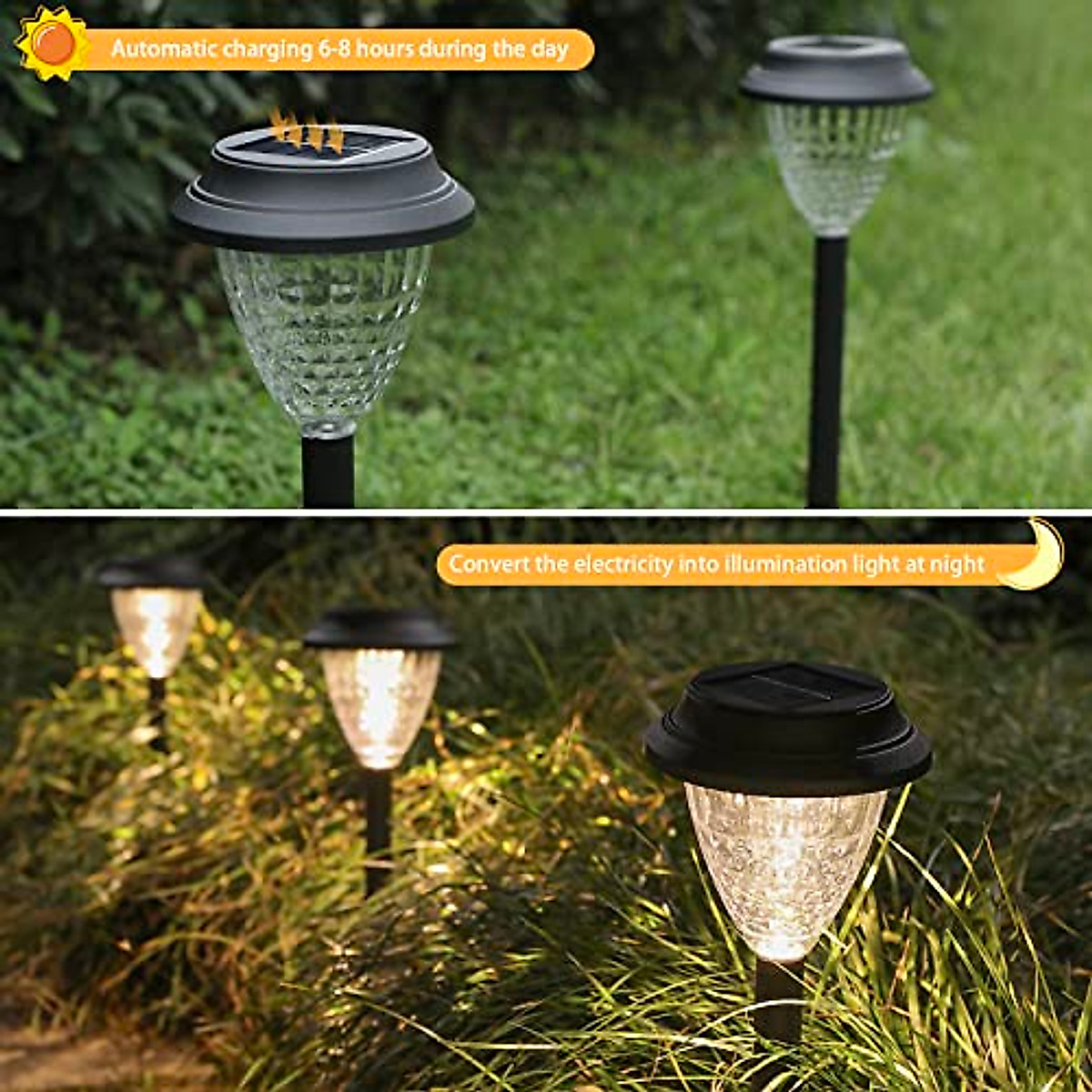 8 Pack Solar Path Lights, Solar Lights Outdoor Waterproof RGB Color Changing & Warm White Garden Pathway Lights, Landscape Lights Solar Powered for Yard Patio Walkway Driveway