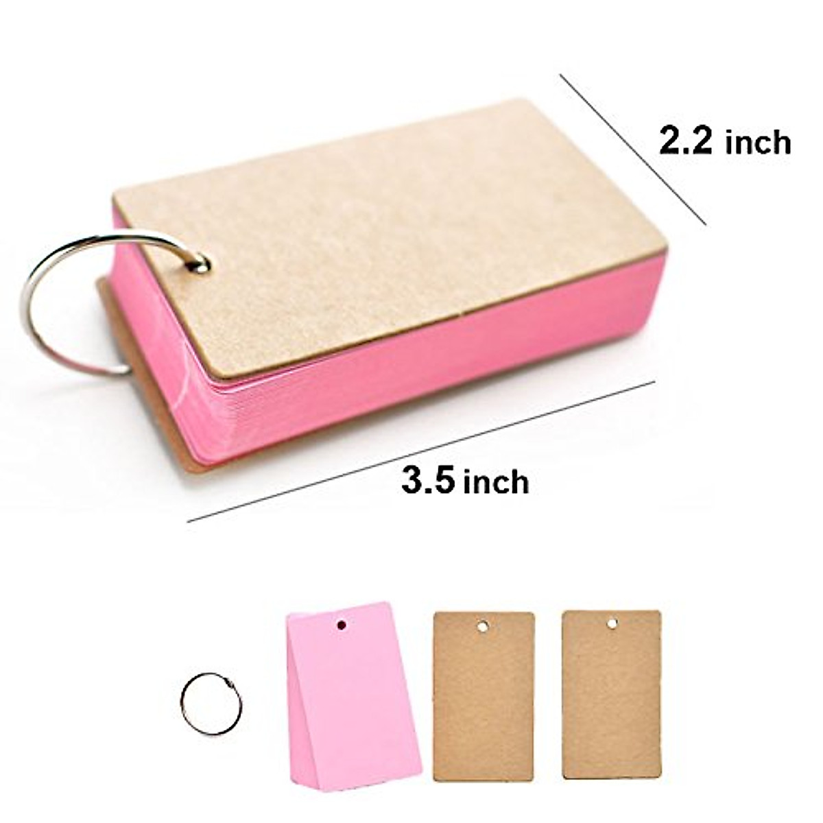 Blank Flash Cards Index Cards Note Cards with Binder Ring, Assorted Colors, 3.5 x 2.2 Inches,10 Packs, 50 Sheets/Pack