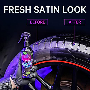 PHILISN Tire Shine Spray Kit - Automotive Clear Coat Dressing for Rubber, Vinyl & Plastic Protectant | Deep Black Finish Non Greasy Car Detailing | with Applicator Pad