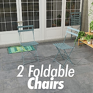 Pyramid Home Decor 2 Piece Outdoor Bistro Chair Set - Foldable Outdoor Chairs Set of 2 - Premium Steel Small Patio Chairs, Blue