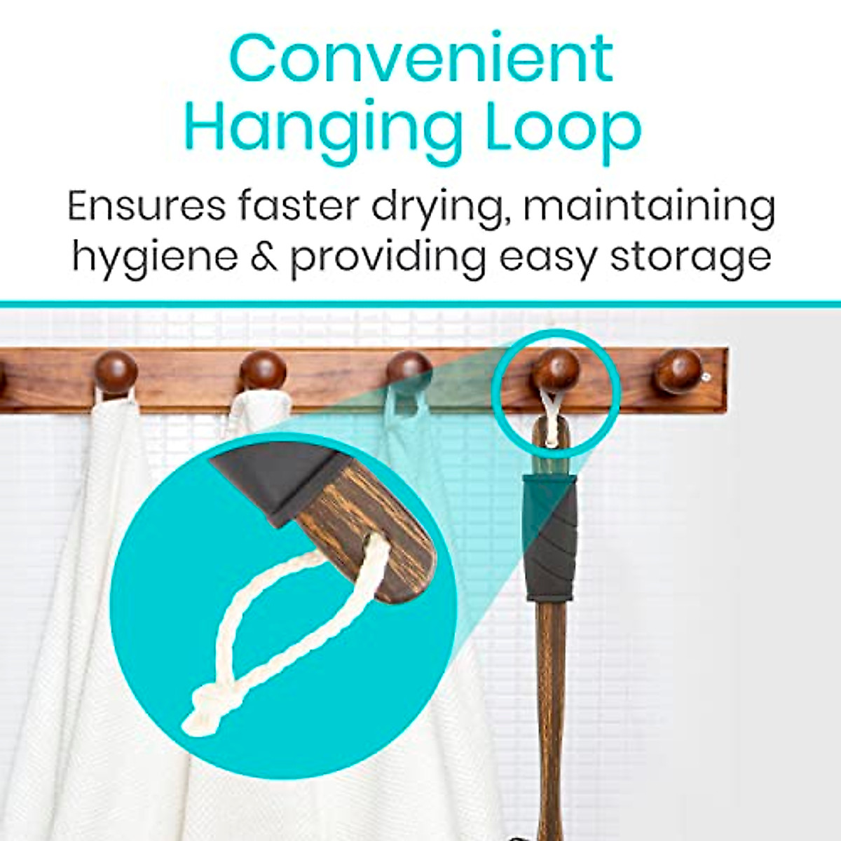 Loofah Back Scrubber by Vive - Long Handled Exfoliating Bath & Shower Body Brush Luffa Sponge On a Stick w/String for Hook - Men & Women (Loofah Brush Dark Wood)