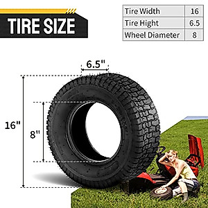 TRIBLE SIX 2pcs Turf Tires 16x6.50-8 166.50-8 16-6.50-8 16x6.50x8 4ply Tubeless Lawn Garden Mower Tractor Cart Tires