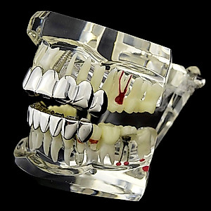 Best Grillz 8/8 Set Eight Tooth Silver Tone Top 8 Bottom Plain Hip Hop Teeth Grills